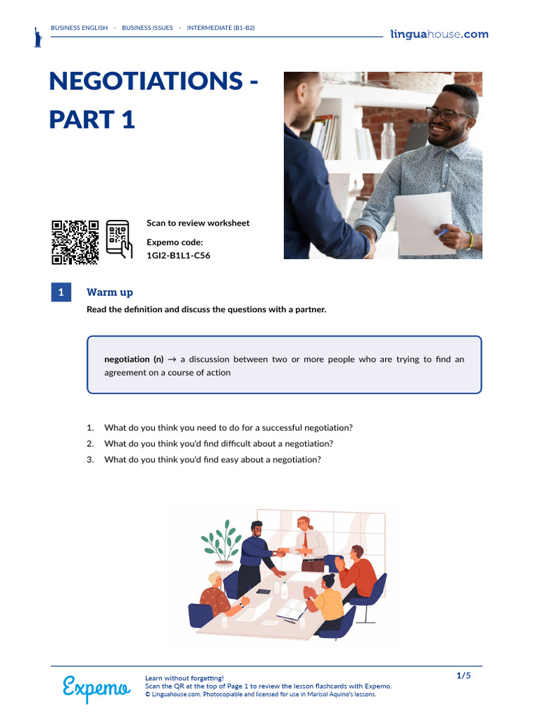 Negotiations Part 1 American English Teacher B1 B2 | PDF | Human Communication | Cognition