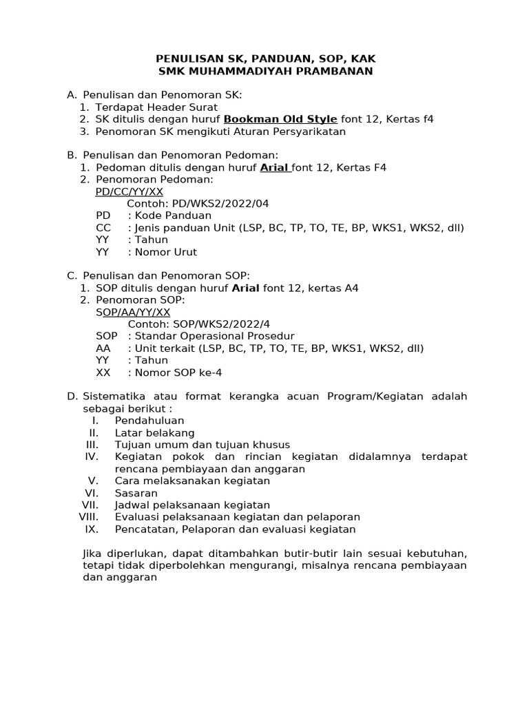 Panduan - Penulisan - SK, Panduan, Sop, Ik | PDF