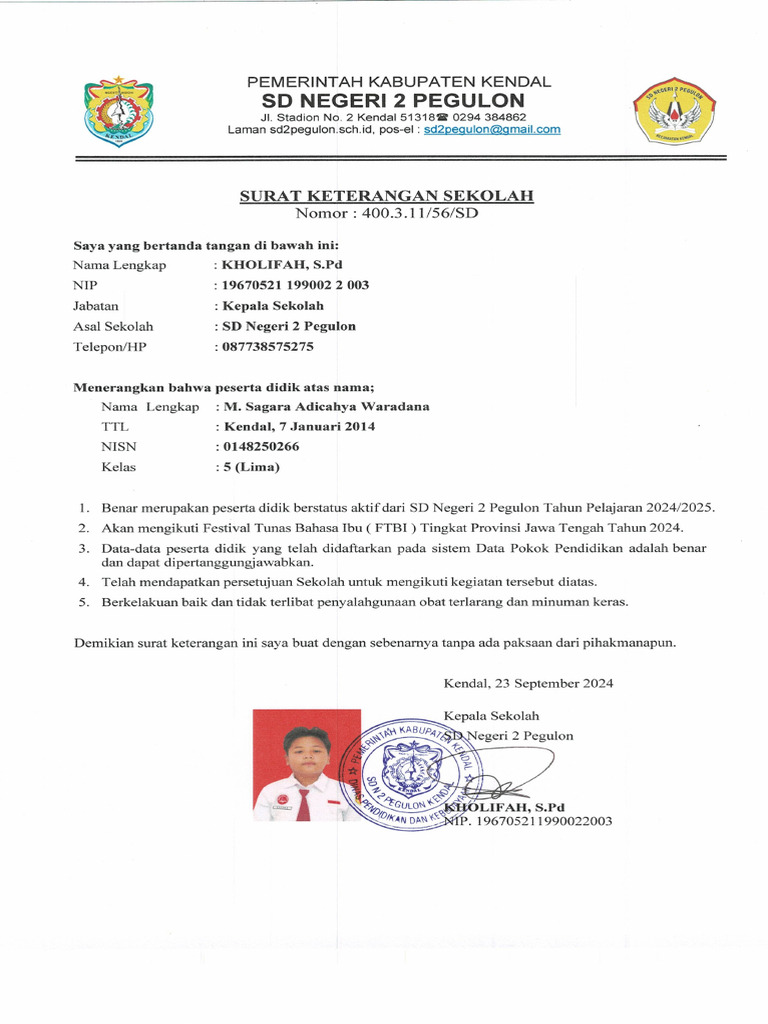 Surat Keterangan Sekolah Sagara Ftbi | PDF