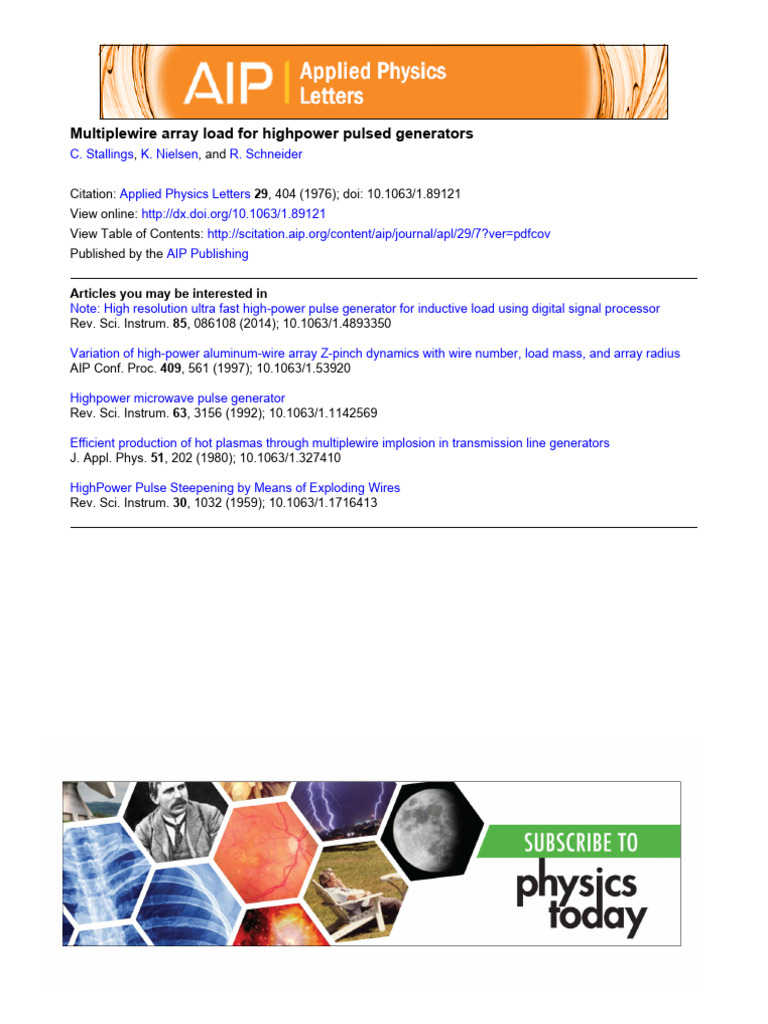 Multiple-Wire Array for High-Power Generators | PDF | Electric Current ...