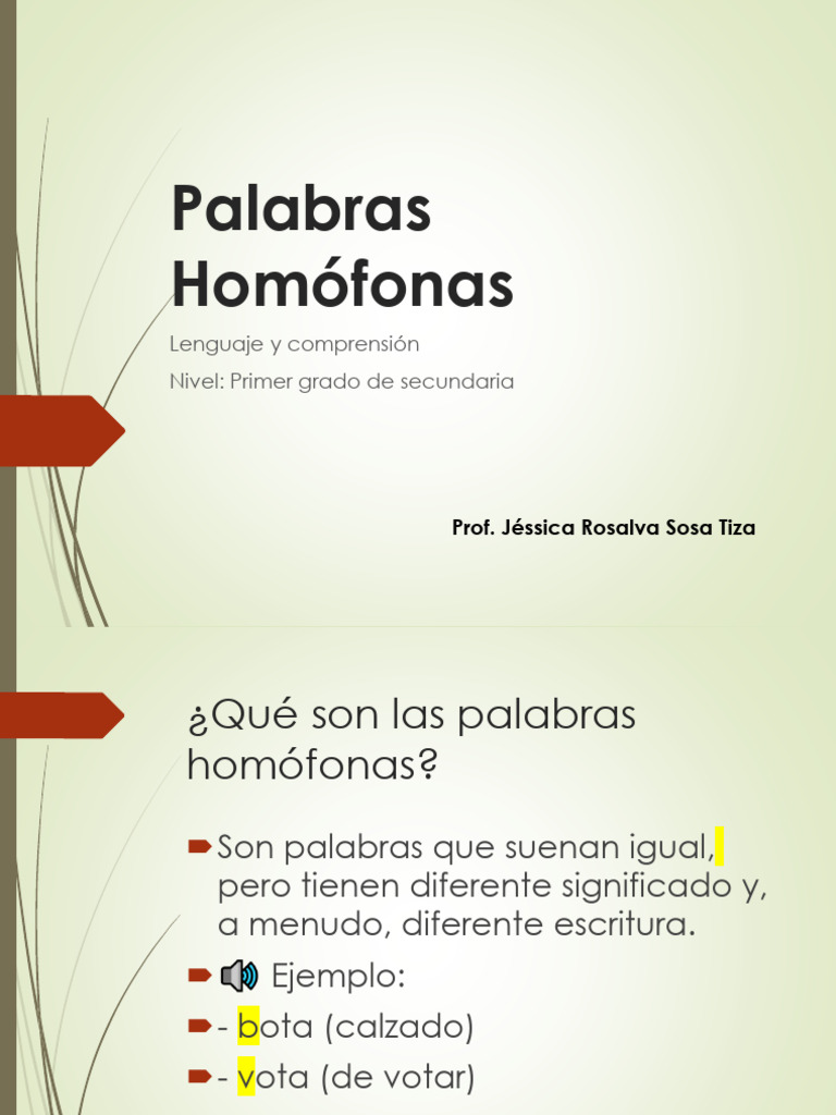 Palabras Homófonas: Definición y Ejemplos | PDF