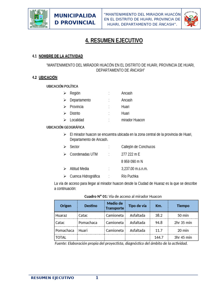 Resumen Ejecutivo Huacon | PDF | Ingeniería mecánica | Ingeniería de Edificación