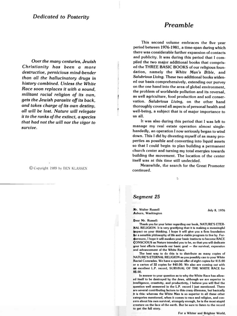 Ben Klassen - The Klassen Letters Vol. 2 1976-1981 | PDF | Religion And ...