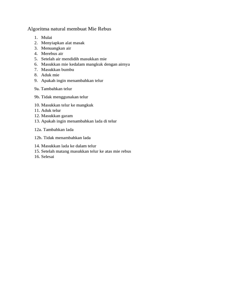 Algoritma Natural Membuat Mie Rebus Chiara | PDF
