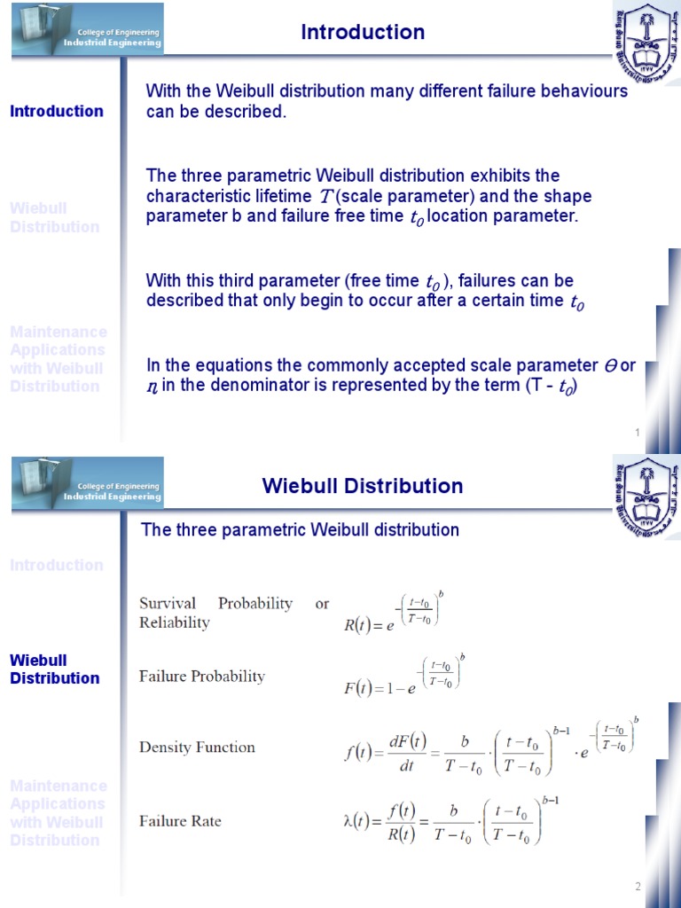 Class 06 - Weibull Distribution in Mainteanance Applications | PDF | Analysis | Probability Theory