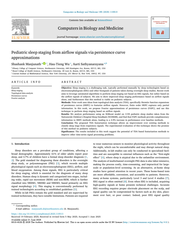 Pediatric Sleep Staging From Airflow Signals Via P - 2025 - Computers ...