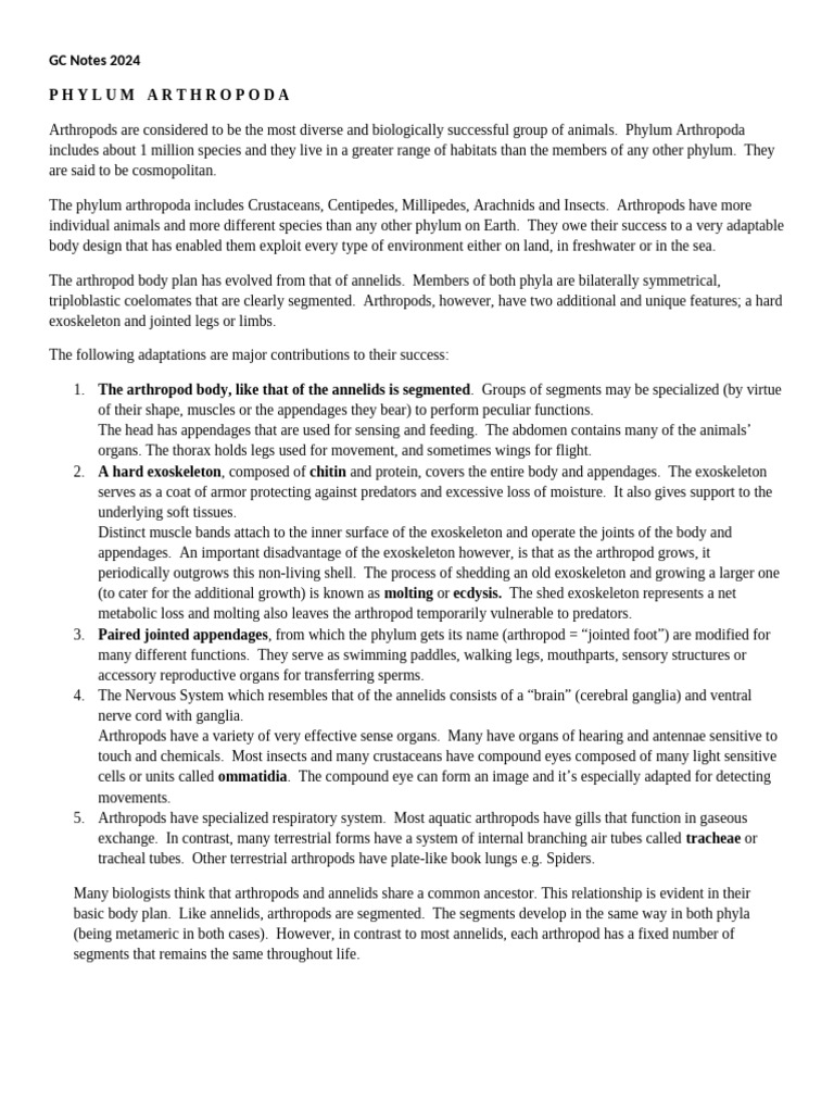 GC Notes 5 Arthropoda B102 | PDF | Insects | Crustacean