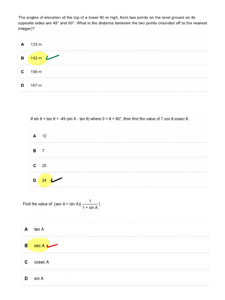 Trigonometry Practice Questions | PDF