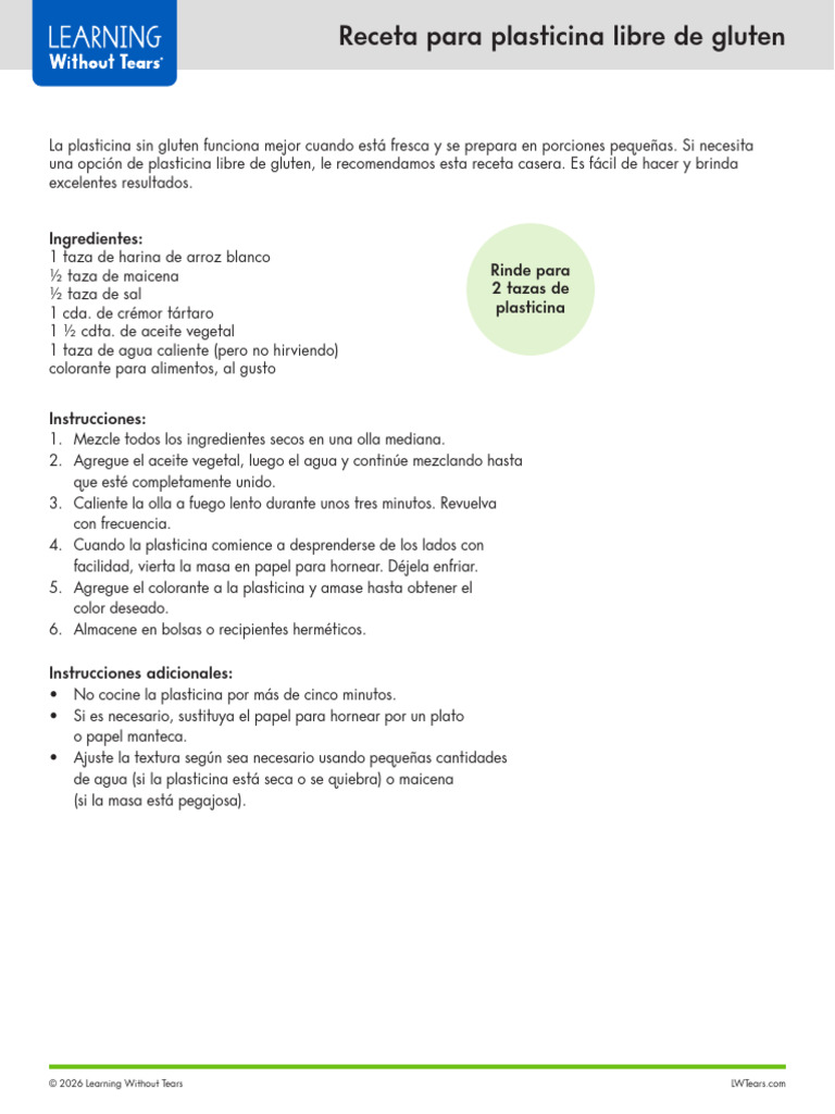 Receta para Plasticina Libre de Gluten | PDF
