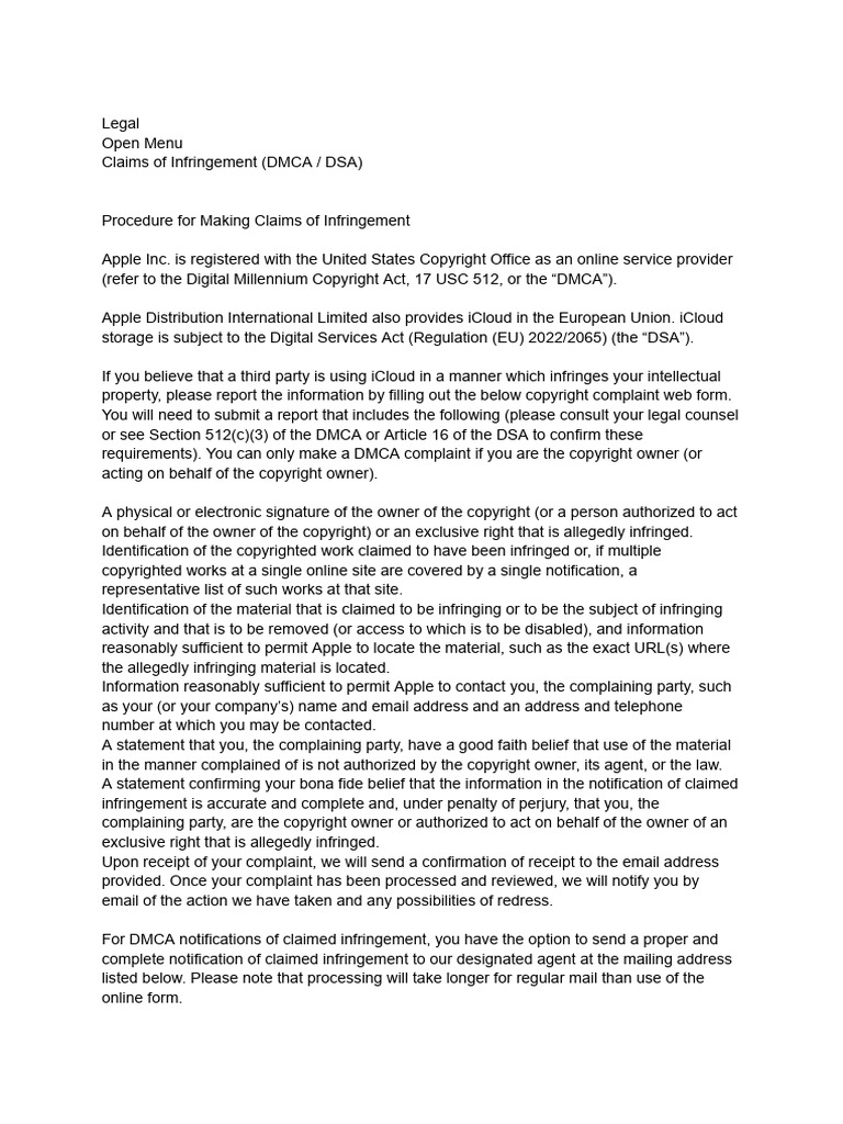 DMCA Infringement Reporting Procedure | PDF | Digital Millennium ...