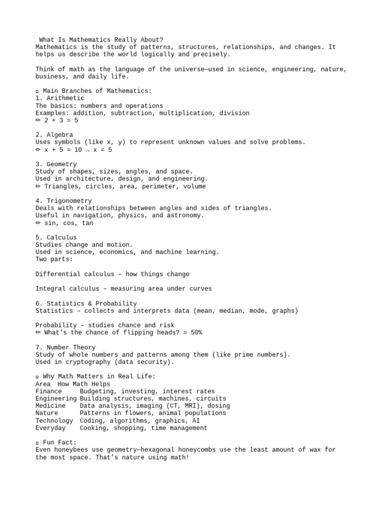 Main Branches of Mathematics Explained | PDF