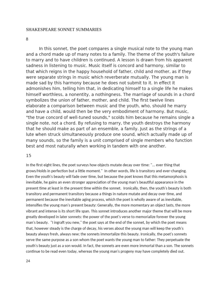 Shakespeare's Sonnet Summaries | PDF
