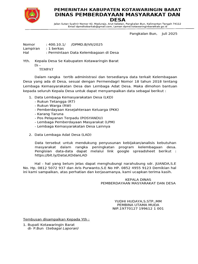 SURAT Permintaan Data LKD Dan LAD | PDF