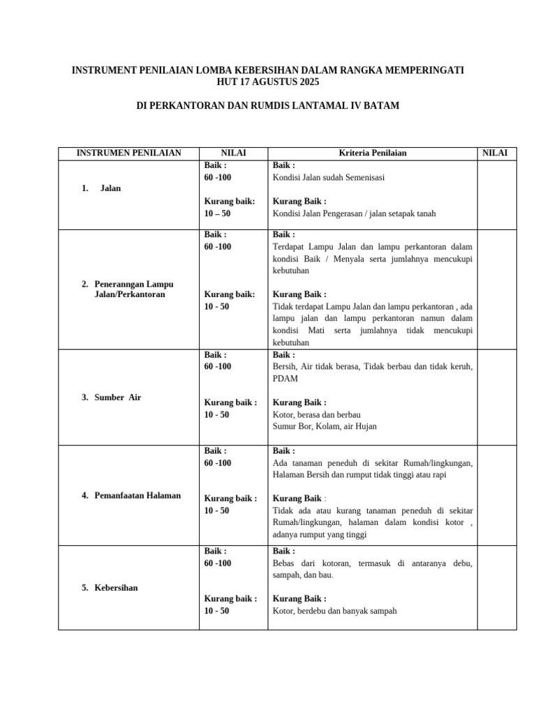 Kriteria Penilaian Lomba RT SEHAT FIX | PDF