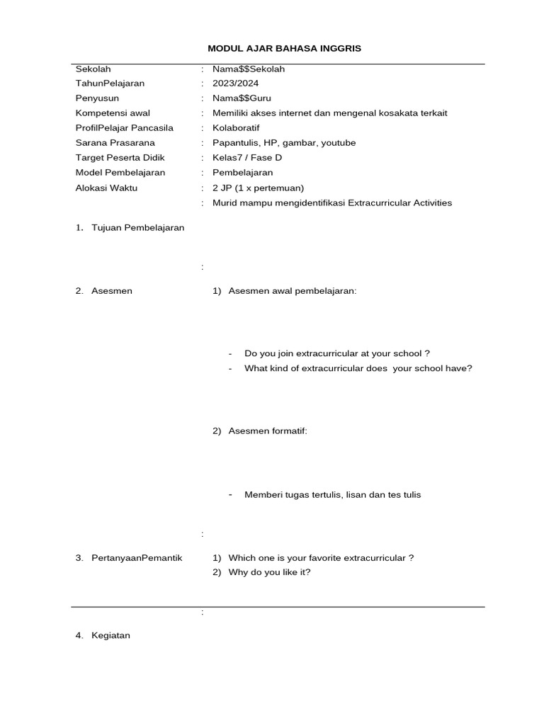 Modul Ajar School Event (Descriptive-Reading Comprehension) | PDF | Indonesia | Mixed Martial ...