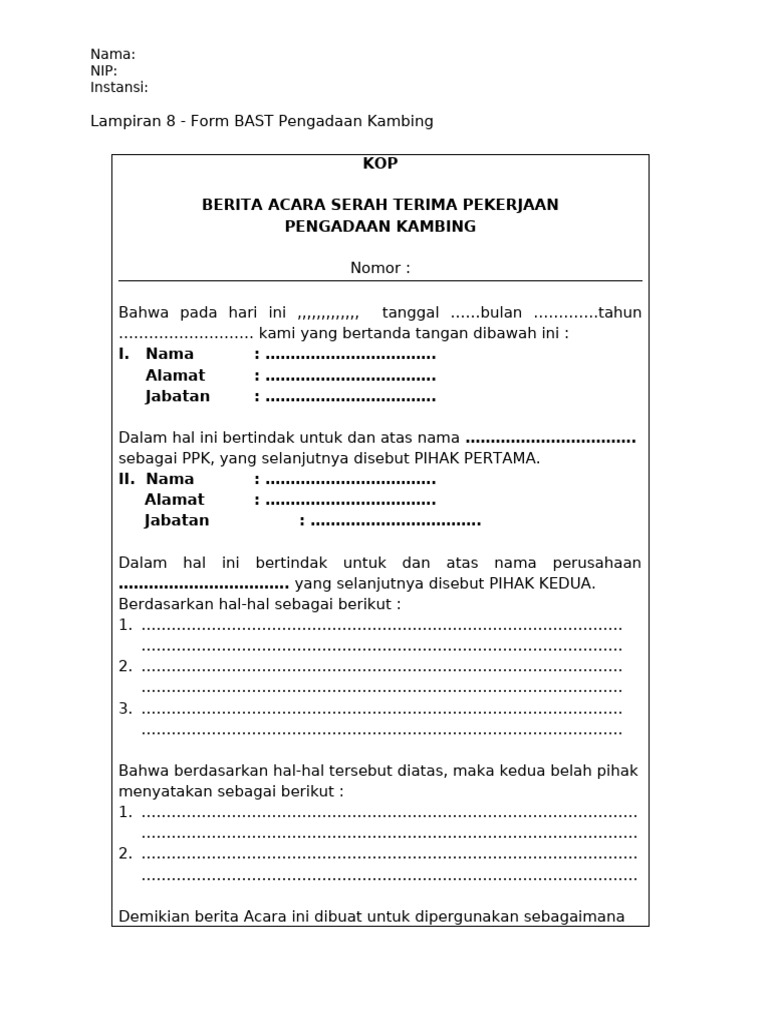 Lampiran 7 - Form BAST Pengadaan Kambing | PDF
