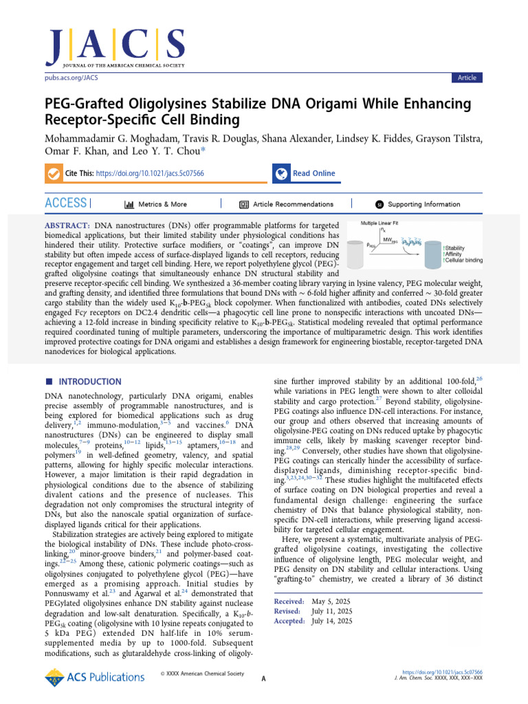 Moghadam Et Al 2025 Peg Grafted Oligolysines Stabilize Dna Origami ...