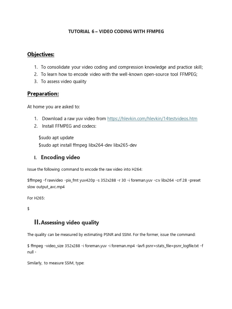 Tutorial6 Video Coding FFMPEG | PDF