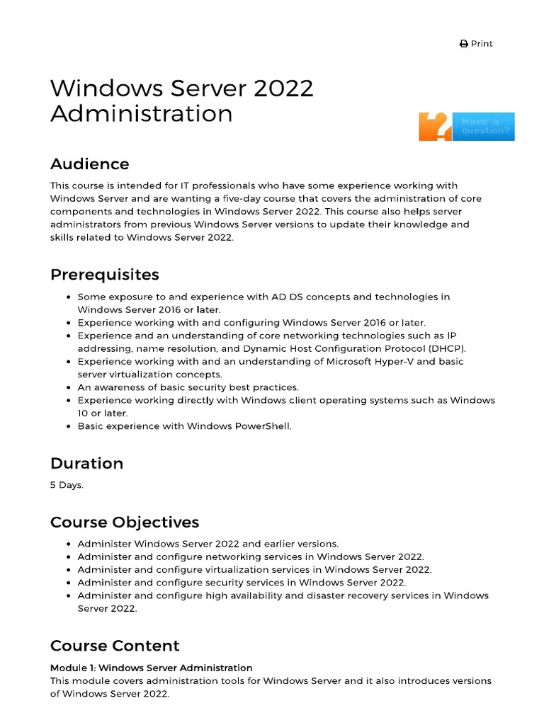 Syllabus Windows Server 2022 | PDF