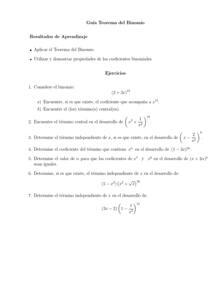 Guia 7 Teorema Del Binomio Pdf álgebra Matemáticas