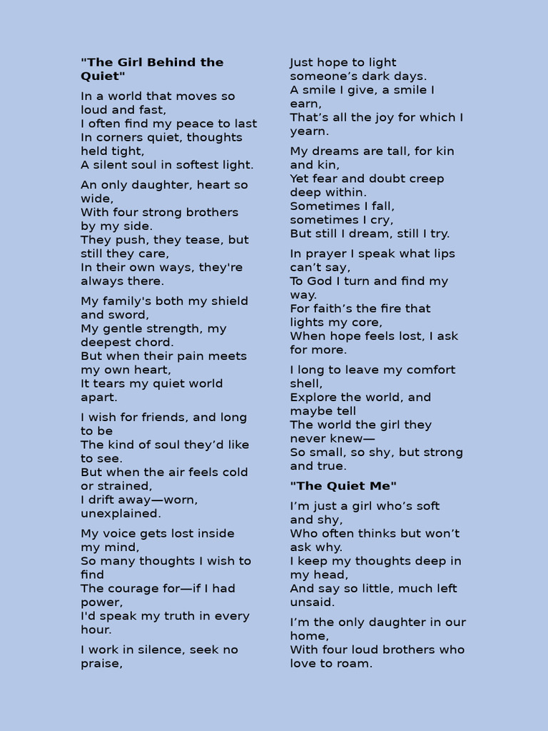 The Girl Behind The Quiet | PDF | Dream | Thought