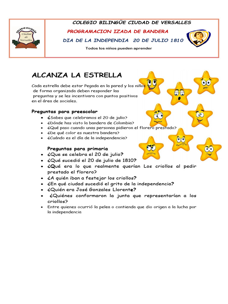 Actividad 20 de Julio Alcanza La Estrella | PDF