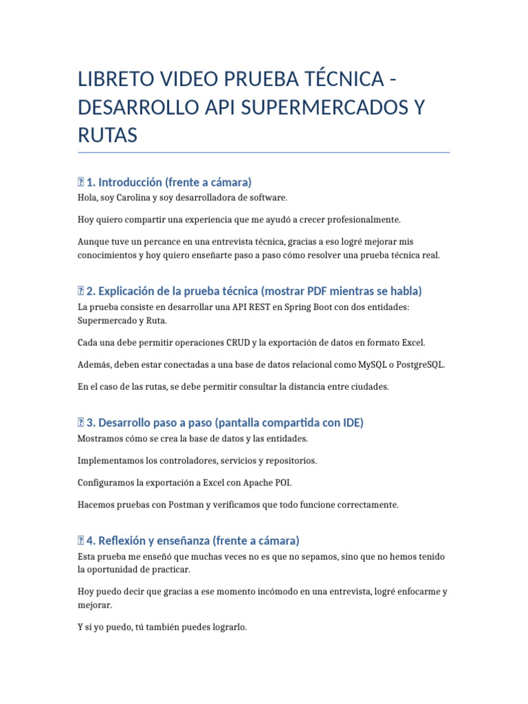 Libreto Video Prueba Tecnica | PDF