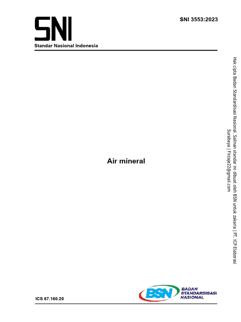 SNI 3553:2023 Standar Air Mineral | PDF