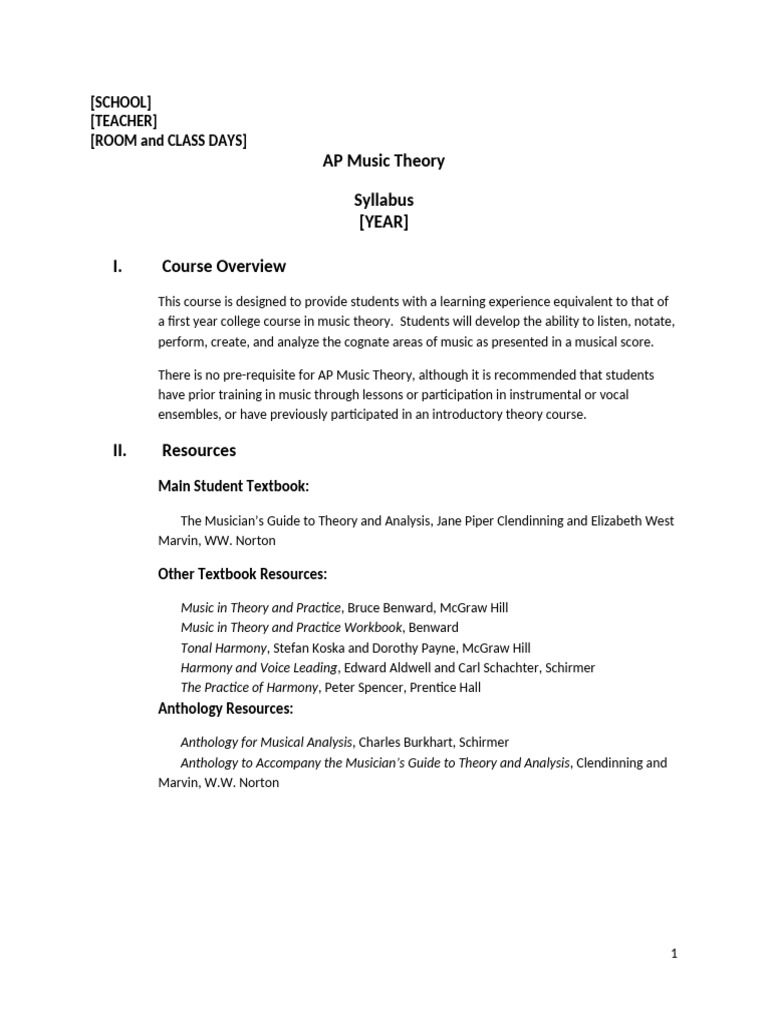 AP Music Theory Course Syllabus | PDF | Chord (Music) | Interval (Music)