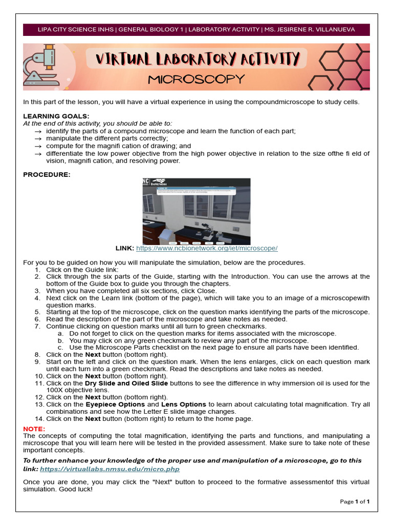 Virtial Laboratory Activity Micros | PDF | Laboratory Equipment | Electromagnetic Radiation