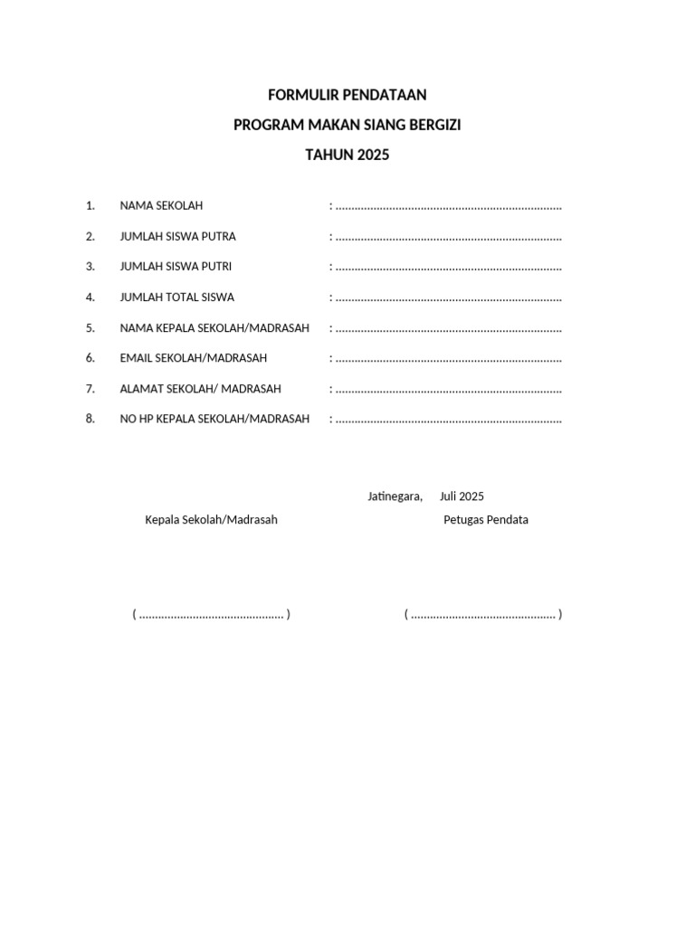 FORMULIR PENDATAAN mbg | PDF