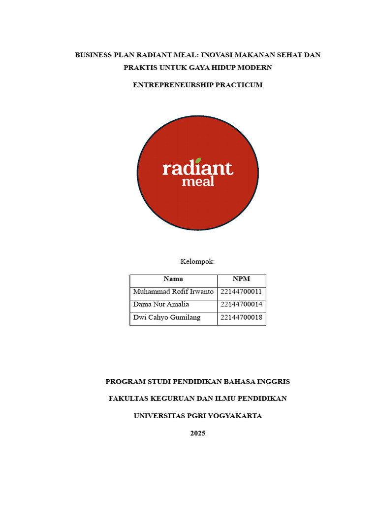 Business Plan Radiant Meal | PDF