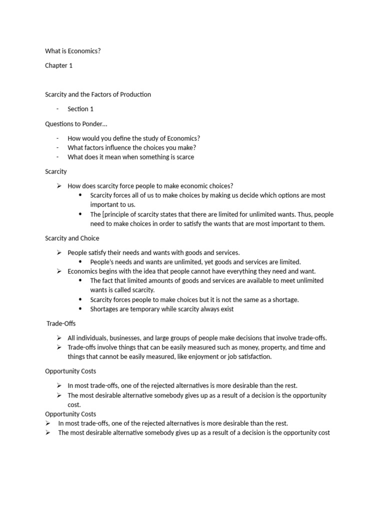 Understanding Scarcity and Trade-offs | PDF | Opportunity Cost | Business