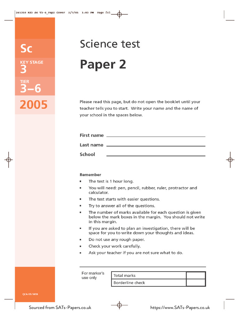 KS3 Science Test Paper 2005 | PDF