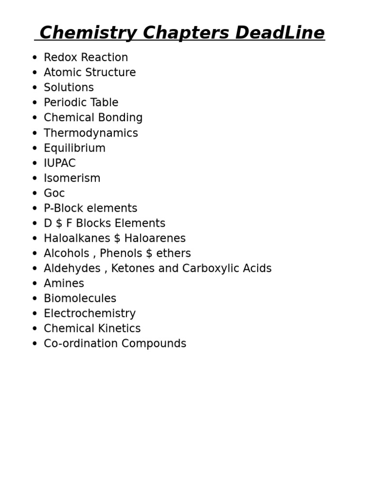 Chemistry Chapters DeadLine | PDF