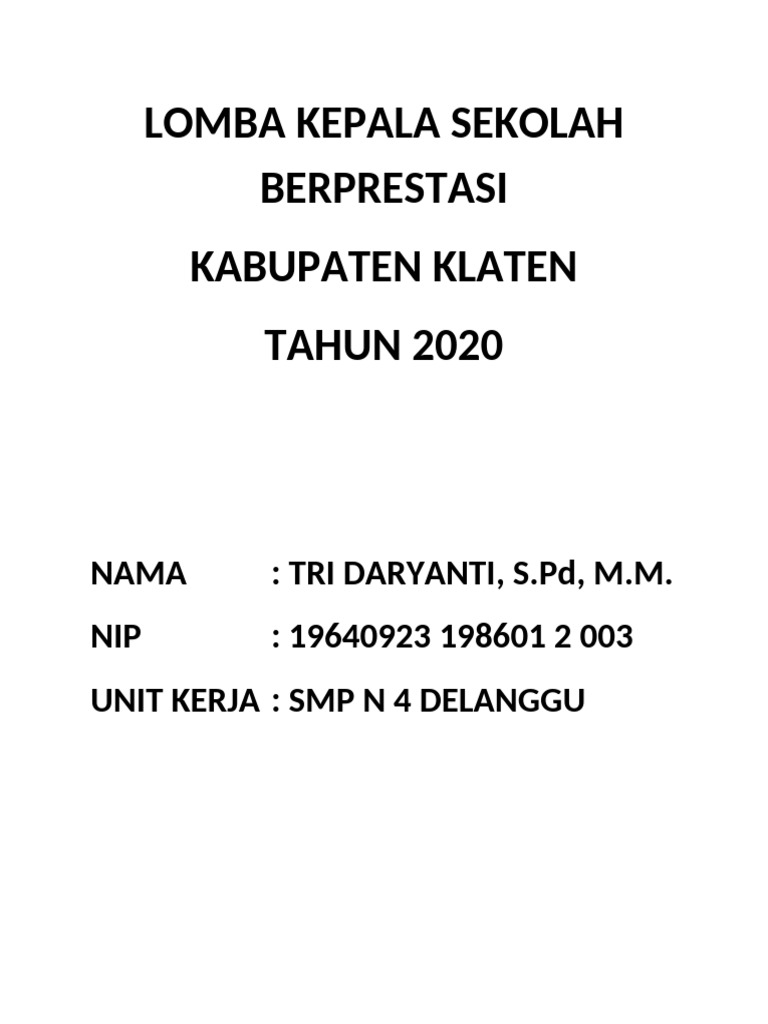 Lomba Kepala Sekolah Berprestasi 2020 | PDF
