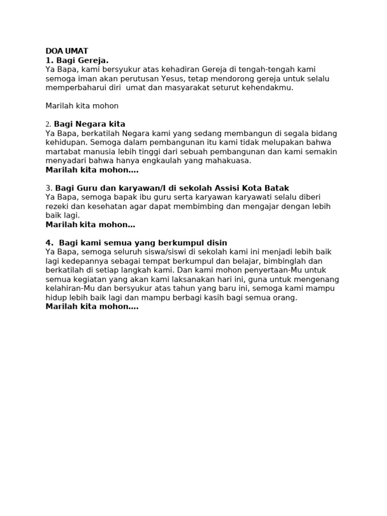 Doa Umat untuk Gereja dan Pendidikan | PDF