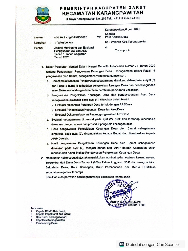 Surat Dan Jadwal Monev 2025 | PDF