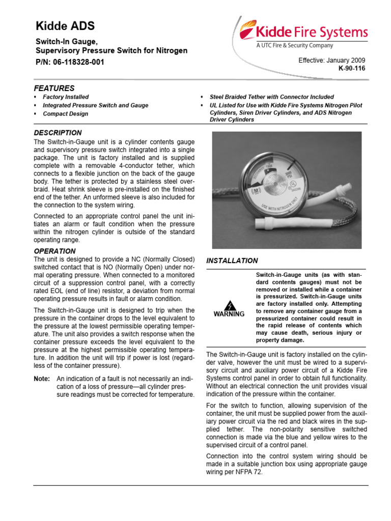 Kidde Switch-In-Gauge Overview | PDF | Switch | Electrical Wiring