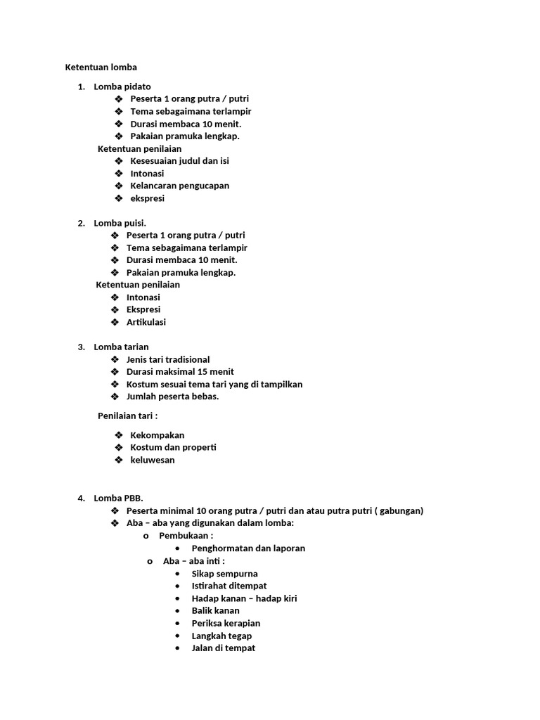 Kriteria Penilaian Lomba PBB | PDF