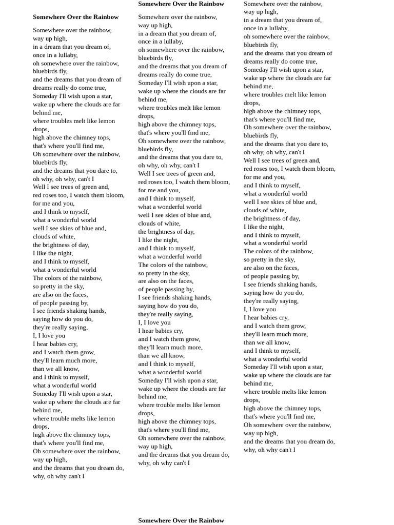 Somewhere Over the Rainbow Lyrics | PDF | Sky