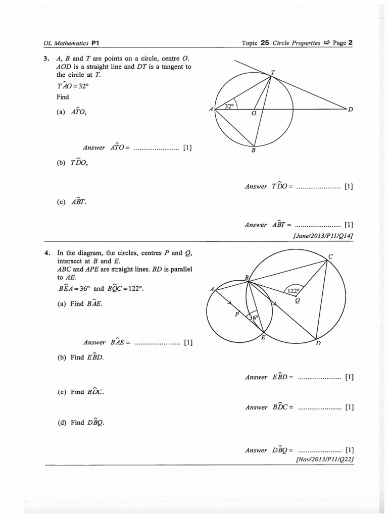 Circle Geometry Practice Questions P1 | PDF