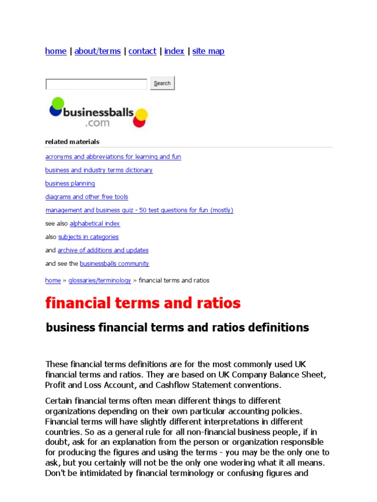 Business Financial Terms and Ratios Definitions | PDF | Business ...