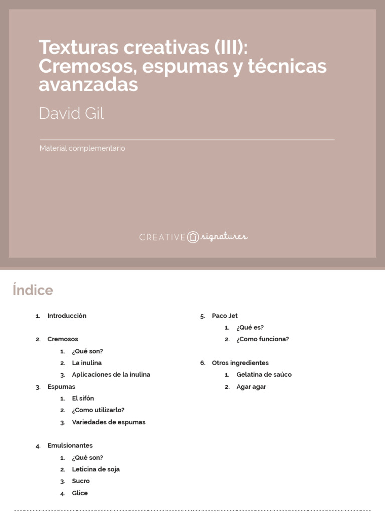 Texturas Creativas (III) : Cremosos, Espumas y Técnicas Avanzadas | PDF