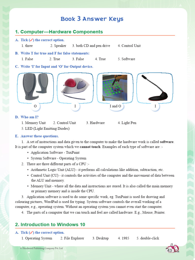 Answer Key | PDF | Computer Hardware | Operating System
