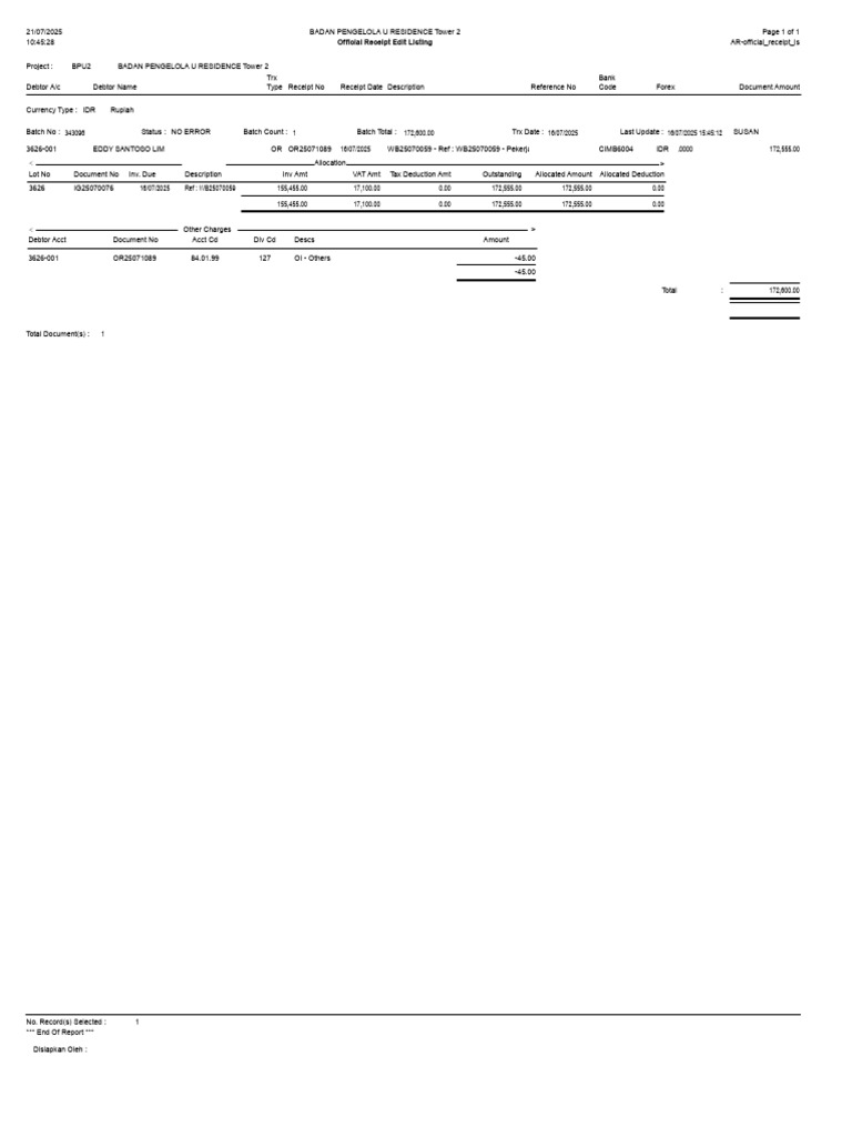 BPU2 Official Receipt Summary Report | PDF | International Finance ...