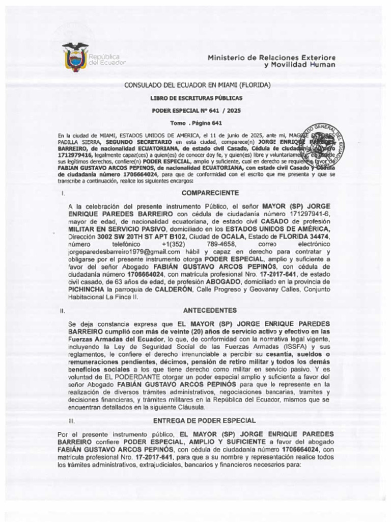Acto Notarial (Poder Especial Con Minuta No. 641) | PDF