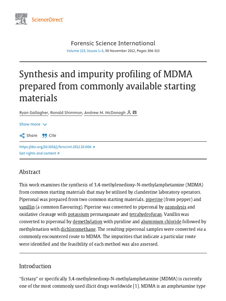 Synthesis and Impurity Profiling of MDMA Prepared From Commonly ...