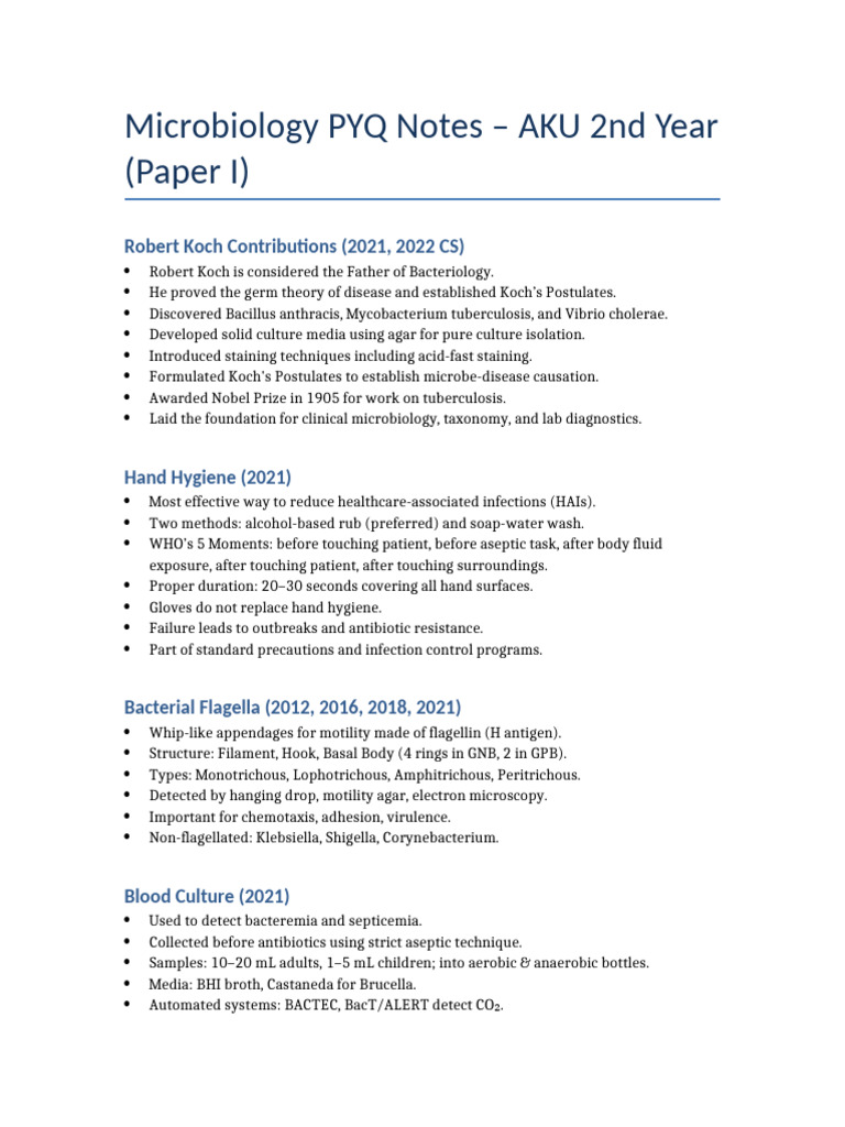 Microbiology PYQ Notes Paper I | PDF