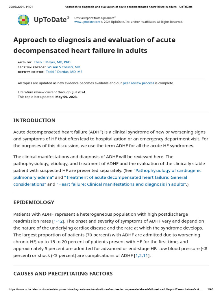 Approach To Diagnosis and Evaluation of Acute Decompensated Heart ...